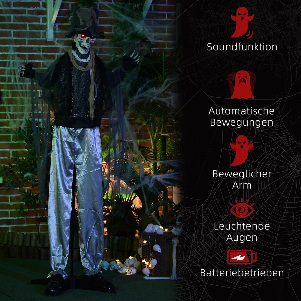 HOMCOM Halloween duch, Halloween dekorace, zvuková funkce, s pohybovým senzorem a LED světly, 101 cm x 64 cm x 178 cm