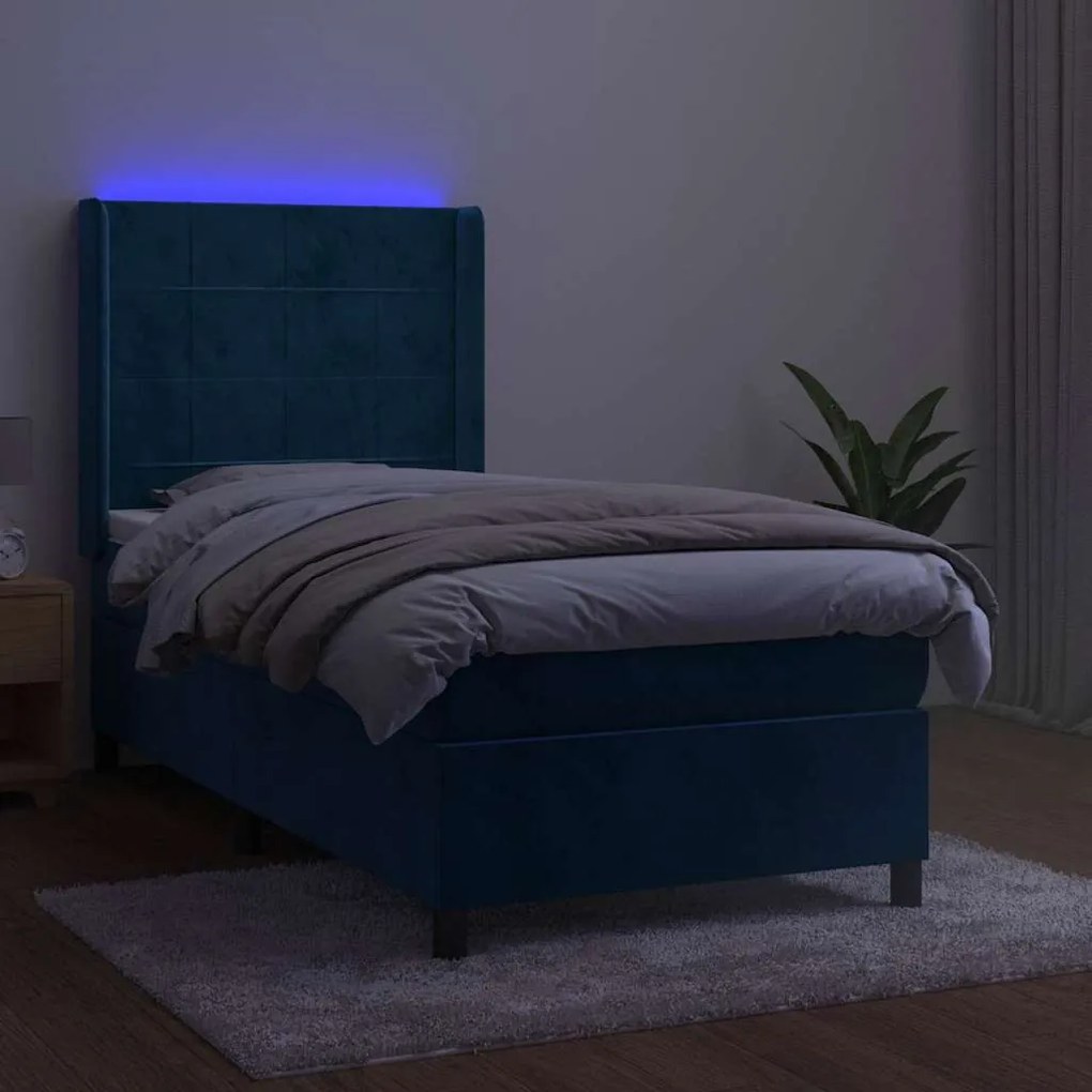 Box spring postel s matrací a LED tmavě modrá 80 x 200 cm samet 3139533