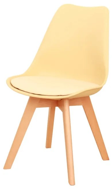 Plastová jídelní židle s dřevěnou podstavou v odstínu vanilky a měkkým sedákem TK191