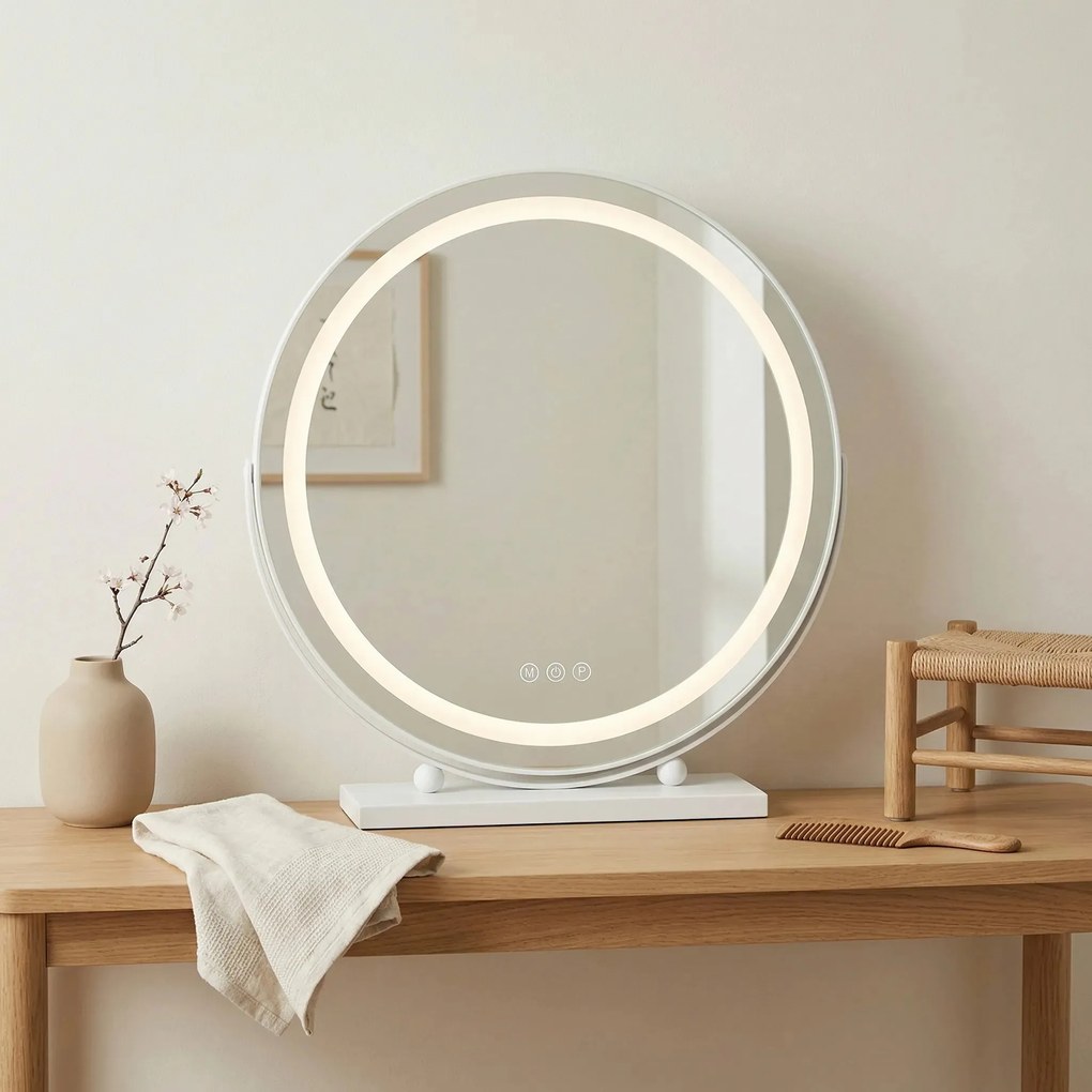 Rea Kosmetické zrcadlo ⌀50 cm s regulovatelným LED osvětlením HOM-12021 bílé