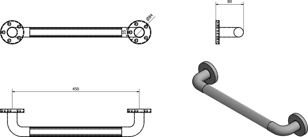 Aqualine Aqualine, Pevnostní madlo plastové, 450mm, MD240