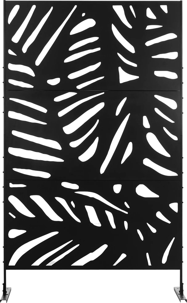 Zahradní závěs Outsunny 122 x 198 cm - balkonový závěs se stojanem, příčka, rozdělovací panel s listovým vzorem pro terasu, zahradu, ocel, černý