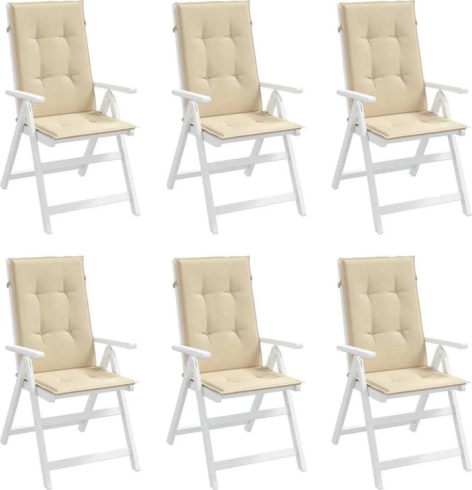 Podušky na židli vysoké opěradlo 6 ks béžové 120x50x3 cm textil 314107