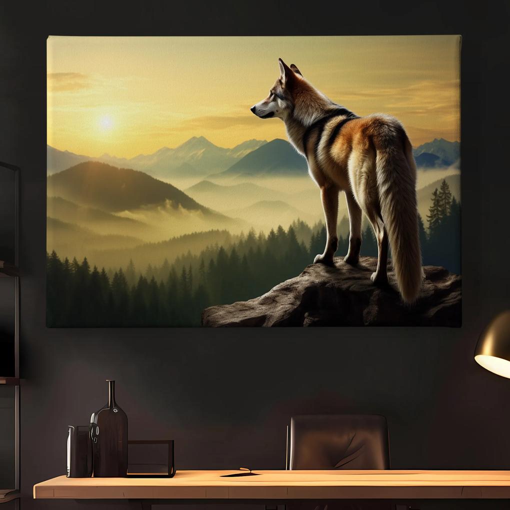 Obraz na plátně - Vlk se dívá do mlžného údolí FeelHappy.cz Velikost obrazu: 180 x 120 cm