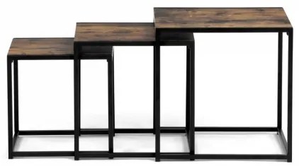 Odkládací stolky set 3 ks MDF dekor staré dřevo, kov černý lak AF-3003 OLW