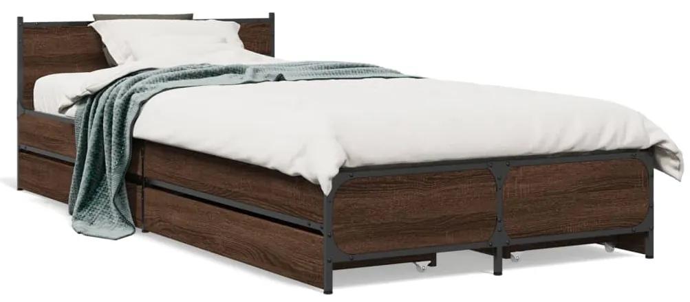 Rám postele se zásuvkami hnědý dub 100x200 cm kompozitní dřevo - Default Title