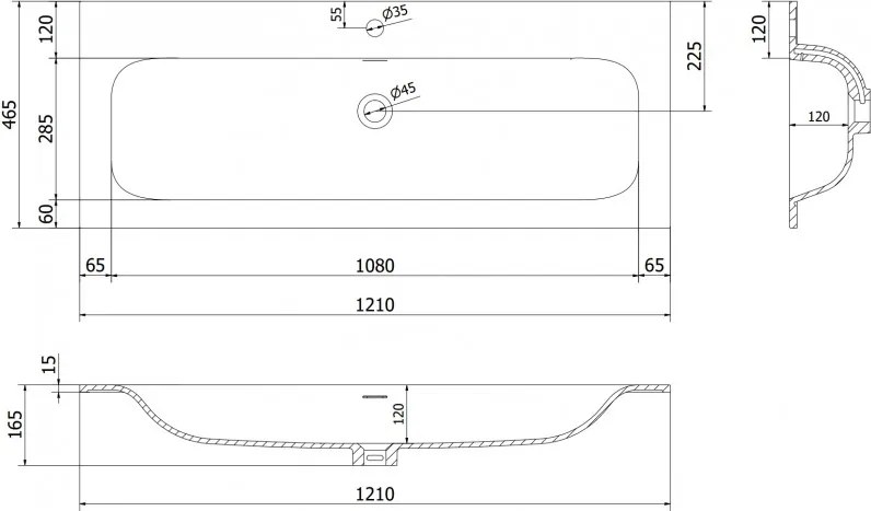 Mexen Vela, umyvadlo na zapuštění 121 x 46,5 cm, černá matná, 25231271
