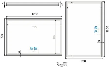 Nimco LED zrcadlo 1200x700 se dvěma dotykovými senzory - ZP 12006VX