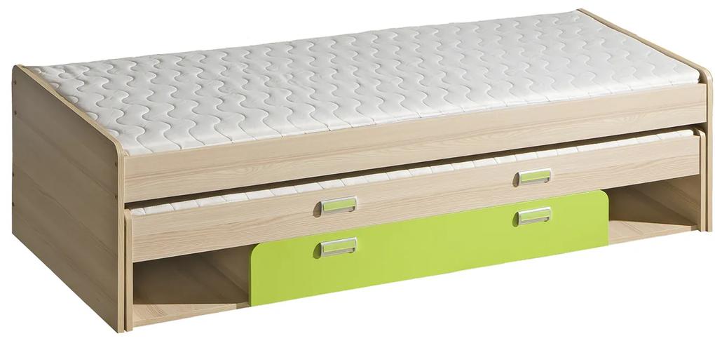 Patrová postel s úložným prostorem LOREN LR16 jasan / zelená