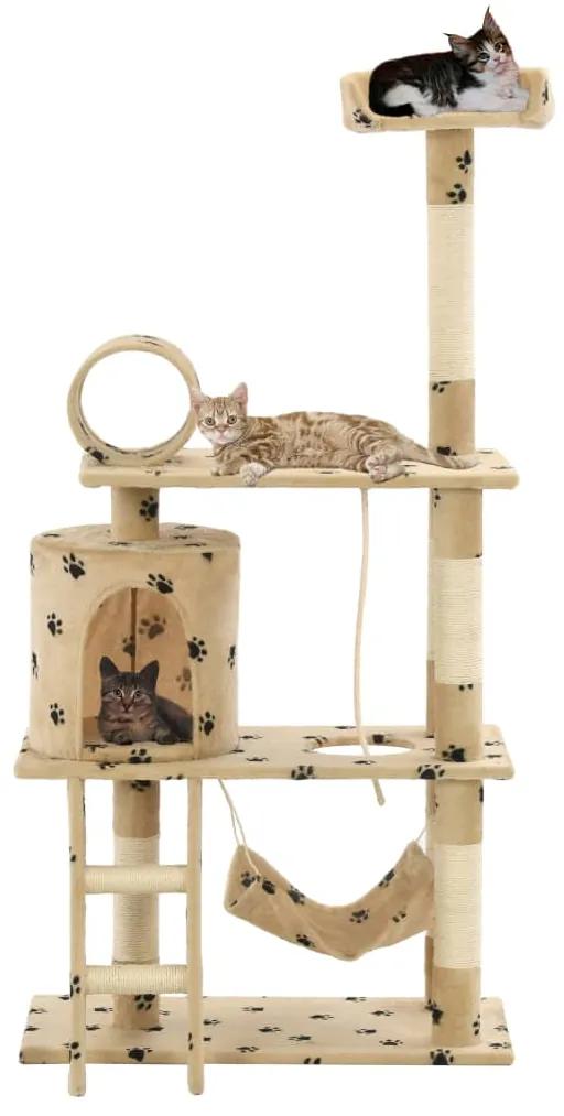 Škrabadlo pro kočky - sisalové sloupky - béžové s tlapkami | 140 cm