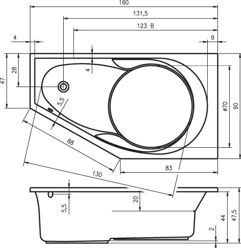 Riho Yukon vana 160 x 90 levá BA35