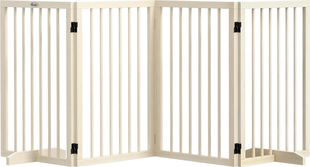 PawHut Bezpečnostní bariéra pro psy - modulární skládací pet plot 4 panely s podpěrnými nohami - 206 x 35,5 x 76 cm z přírodního dřeva