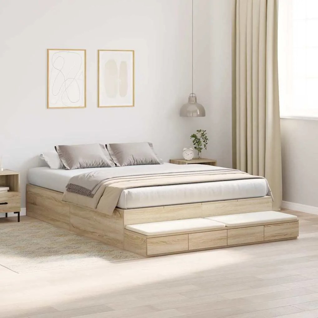 Rám postele s úložným prostorem se zásuvkou Sonoma dub 150 cm 3335647