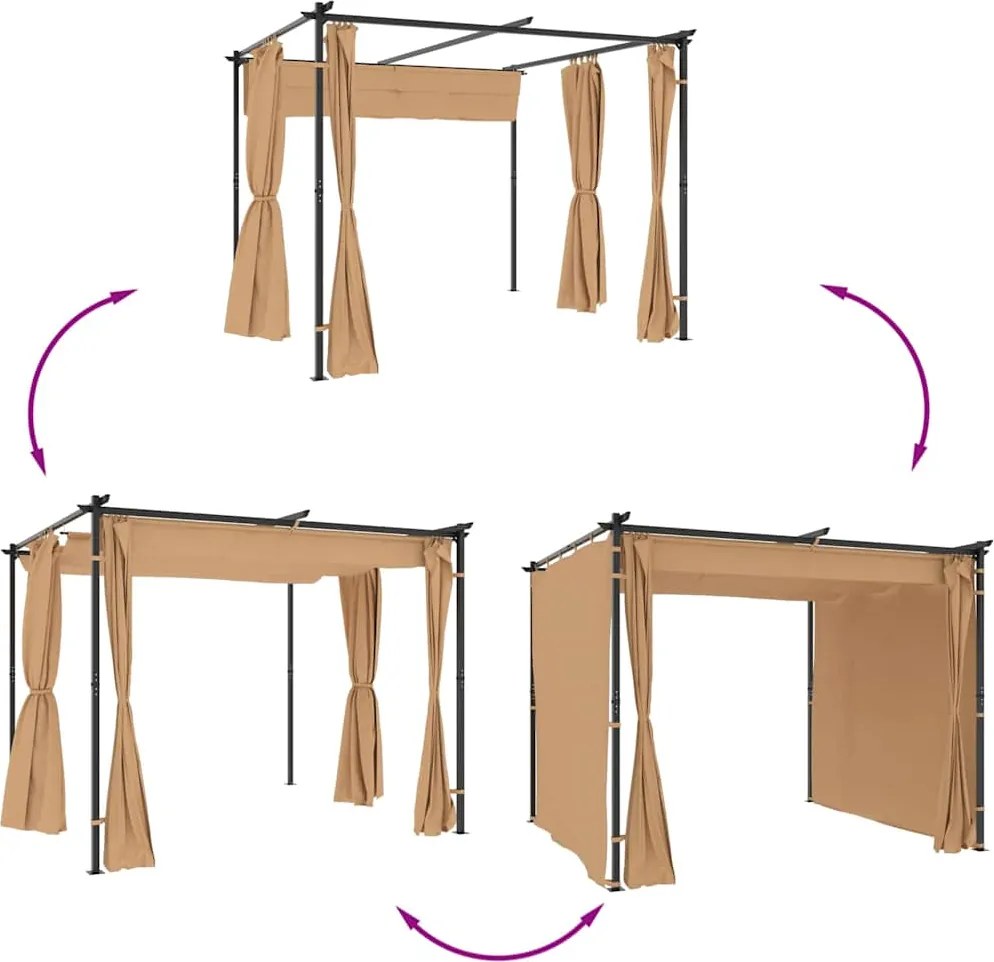 Altán se závěsy 3 x 3 m taupe ocel 313897