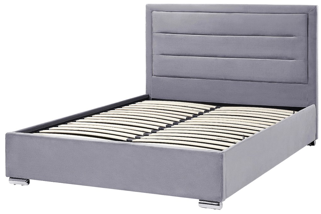 Sametová postel s úložným prostorem 140 x 200 cm tmavě šedá ROUEN Beliani