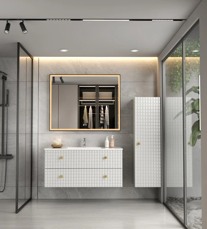 Erga Samira, LED zrcadlo 100x80cm v černém rámu, 2760 lm, 3 barvy světla, přední osvětlení, ERG-V01-SAMIRA-1080-BK