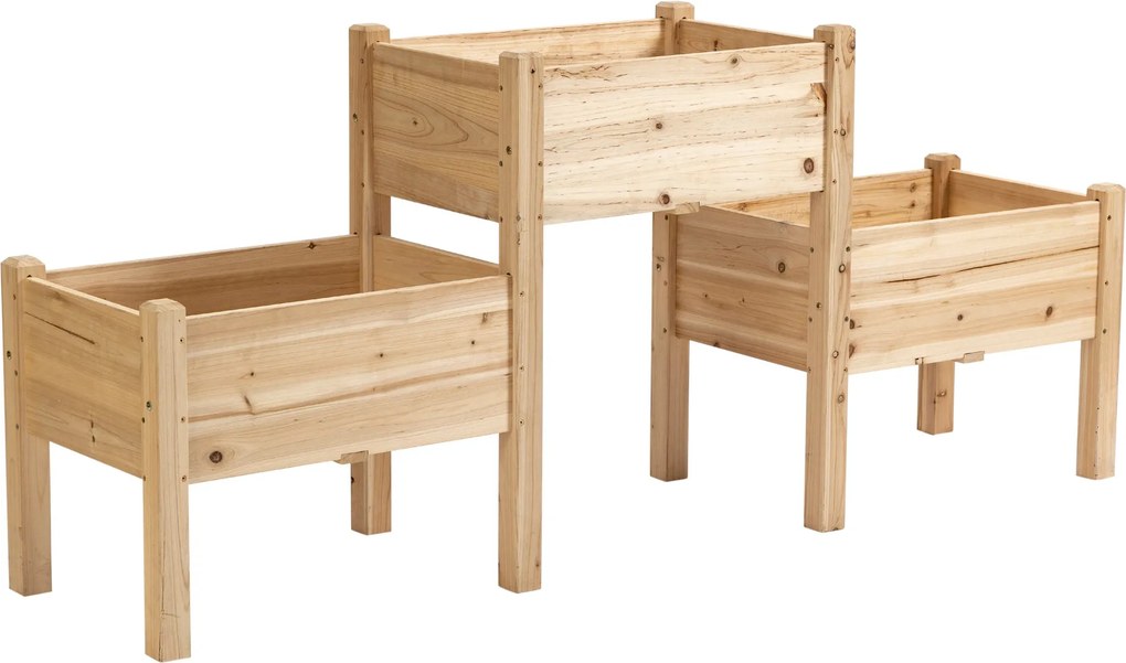 Vyvýšený záhon Outsunny se třemi dvoupatrovými kontejnery 184L x 45Š x 80V cm z předběžně ošetřeného jedlového dřeva pro zavlažování