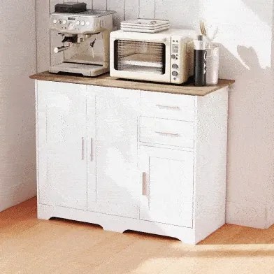 HOMCOM Moderní dřevěná komoda s 2 zásuvkami a 2 skříňkami, 100x40x78 cm, bílá a vzhled dřeva