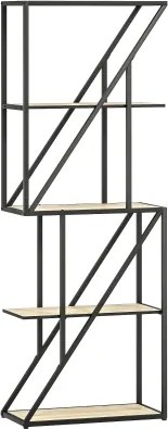 HOMCOM Knihovnička s 5 policemi, Průmyslová police s otevřenými policemi a křížovou ocelí 60x30x165 cm Dub