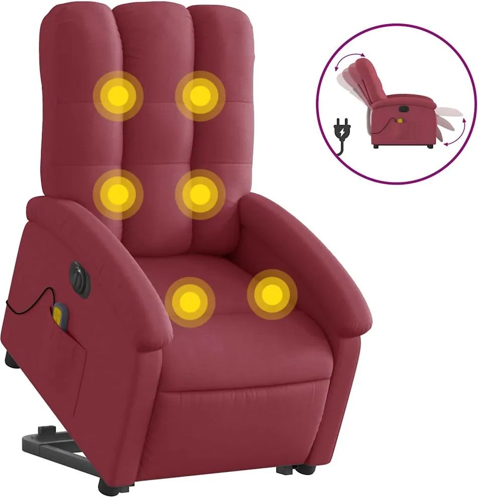 Elektrické zvedací masážní polohovací křeslo vínové textil 3204131