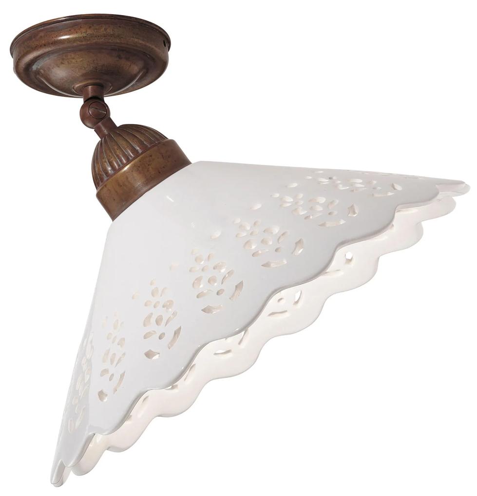 Il Fanale 065.02.OC Fior di Pizzo, stropní svítidlo v rustikálním stylu z antické mosazi a keramiky, 1x15W LED E27, prům.30cm