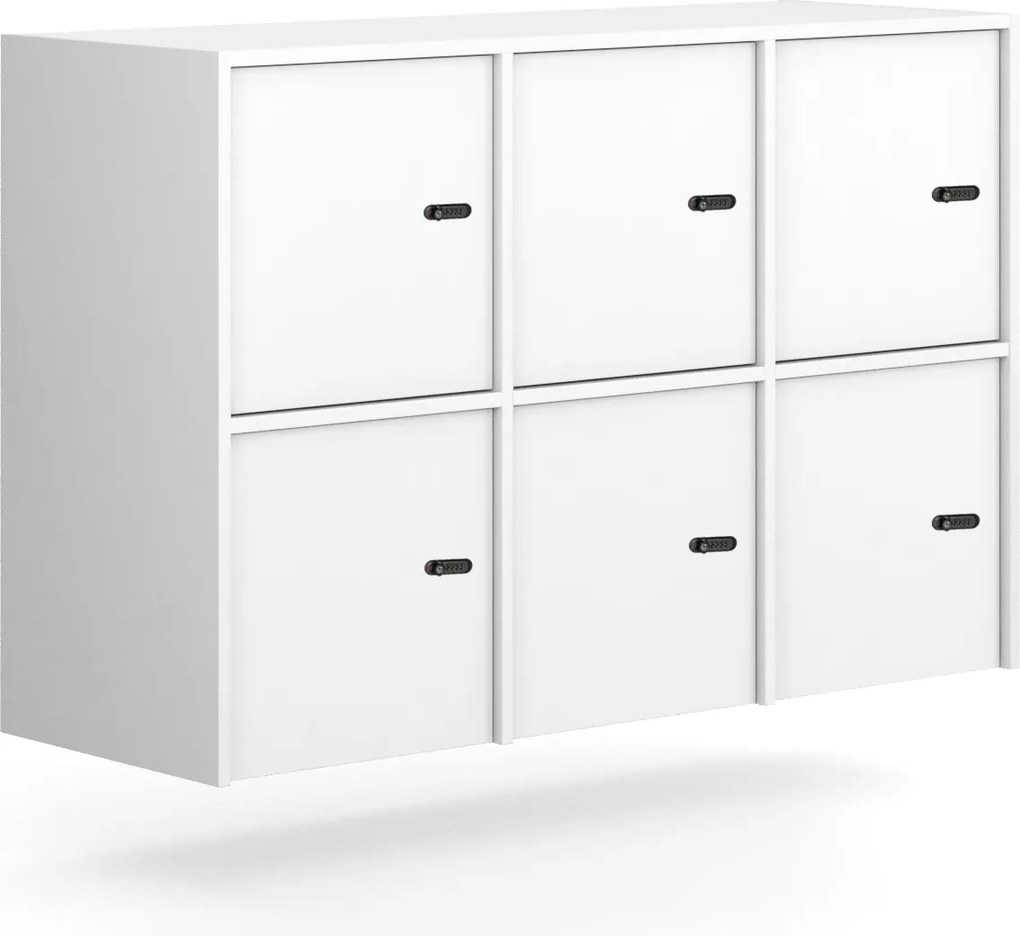 Nástavba pro skříně FRAME, 6x dveře, 1299 x 450 x 854 mm, mechanický kódový zámek, bílá