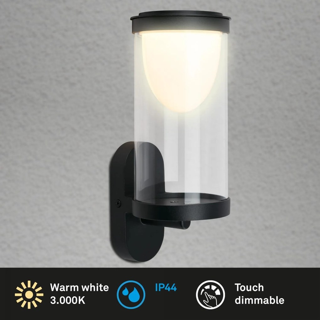 BRI 3930015 LED nabíjecí nástěnné svítidlo, venkovní, dotykový vypínač, vyměnitelné baterie, vč. USB-C kabelu, stmívatelné, IP44, černé - BRILONER
