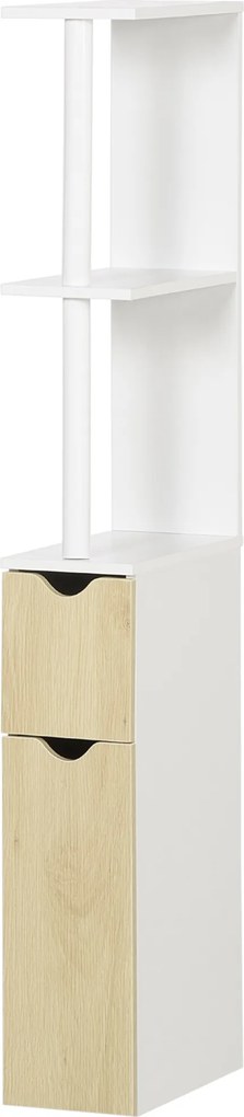 Kleankin koupelnový sloupek se 2 policemi a 2 skříňkami, vysoký úložný kabinet do koupelny v MDF, 15,2x29,8x118 cm, přírodní dřevo