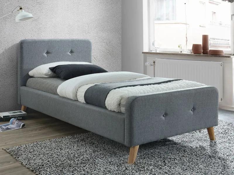 Šedá jednolůžková postel MALMO 90 x 200 cm Matrace: S matrací Coco Maxi 23 cm