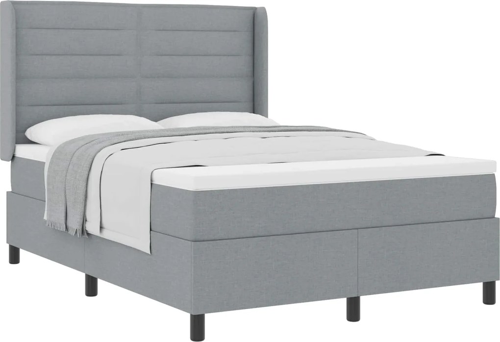 Postel s boxspringem s čelo Světle šedá 190 x 140 cm textil 3341574