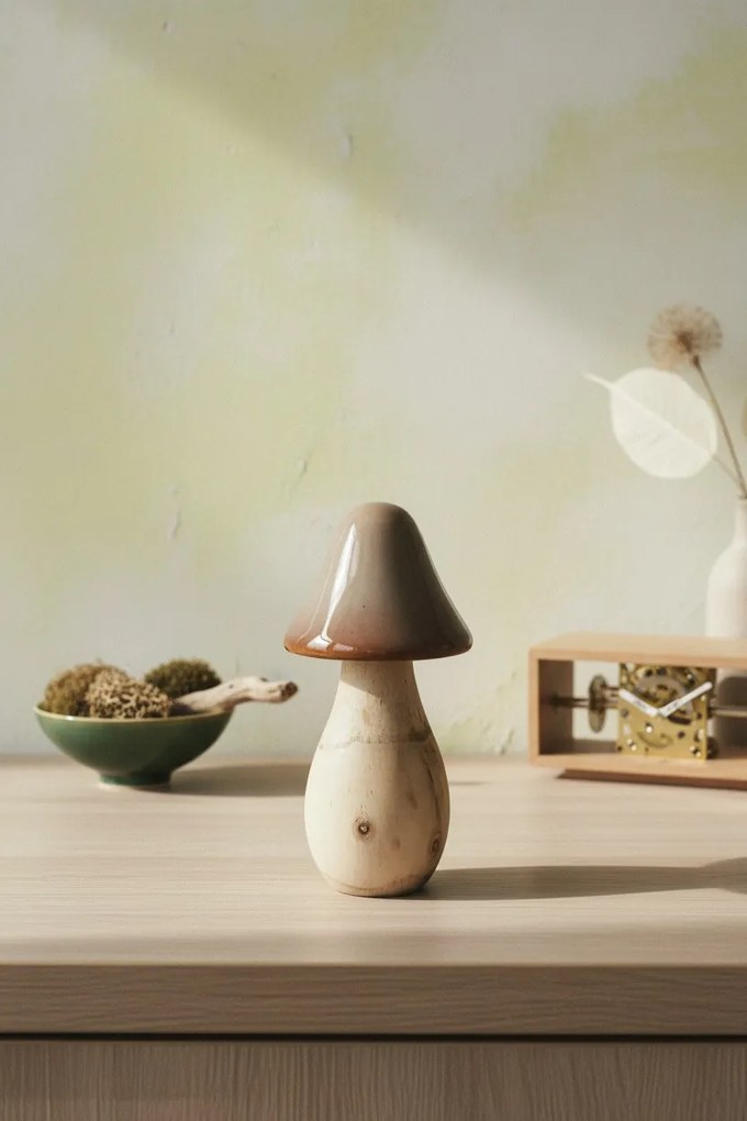 Keramická figurka houby MAVE 8,2x15,8 cm hnědá