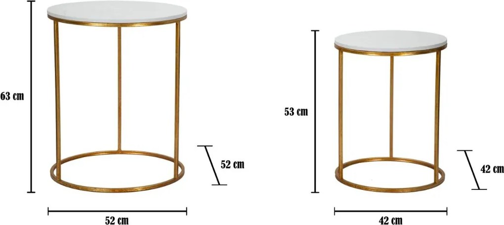 Sada odkládacích stolků Xaviere 52 cm zlatá / bílá