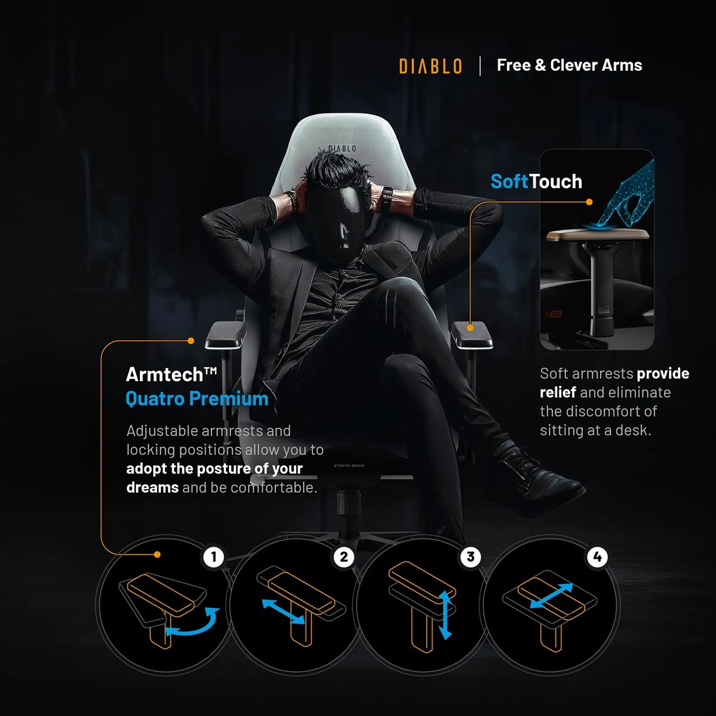 Herní křeslo Normal Size, šedý-černý: Diablo X-Eye Prime Nightwolf Moon