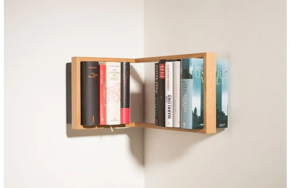 Rohová knižní police z dubového dřeva das kleine b b1, výška 22 cm