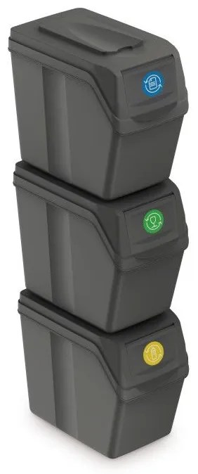 Set košů na tříděný odpad, 3 x 20 l, šedá