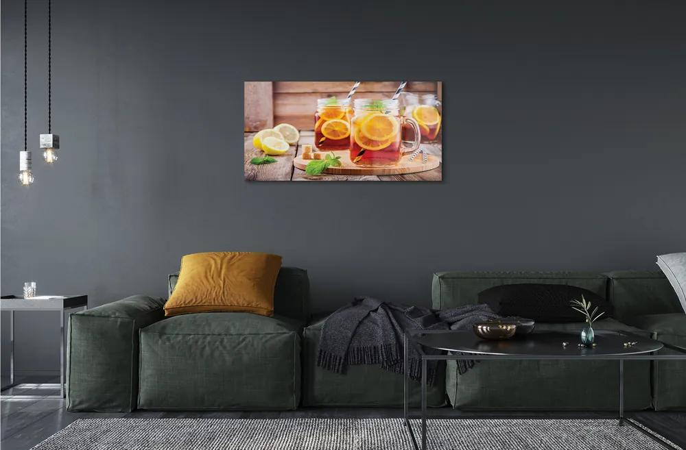 Obraz na skle Ice Tea citrusové brčka 100x50 cm