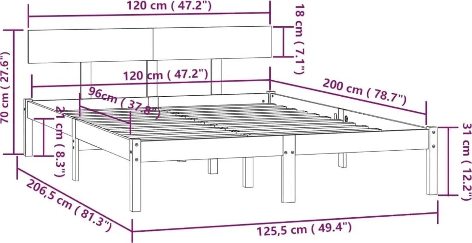 vidaXL Rám postele masivní borovice 120 x 200 cm [810145] Barva: Přírodní