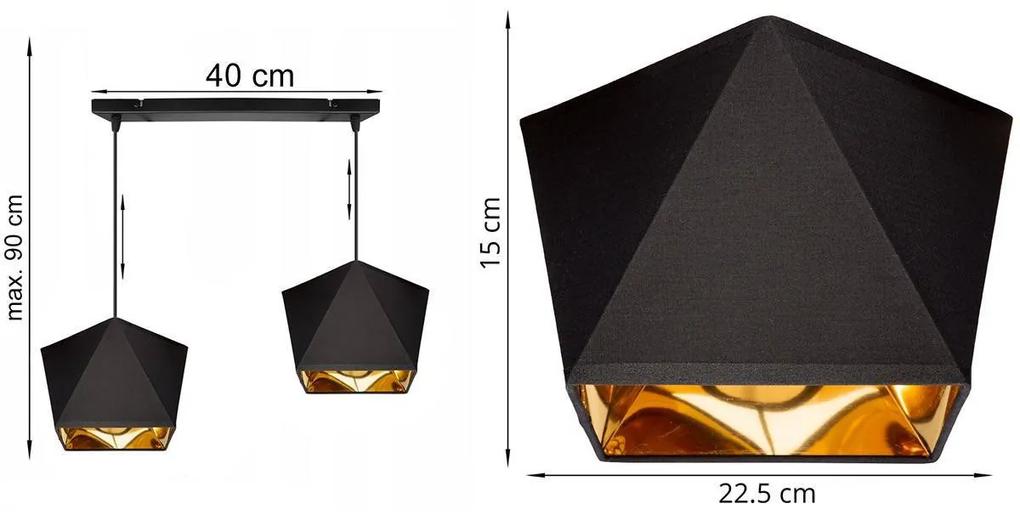 Závěsné svítidlo DIAMOND GOLD, 2x černé/zlaté textilní stínítko