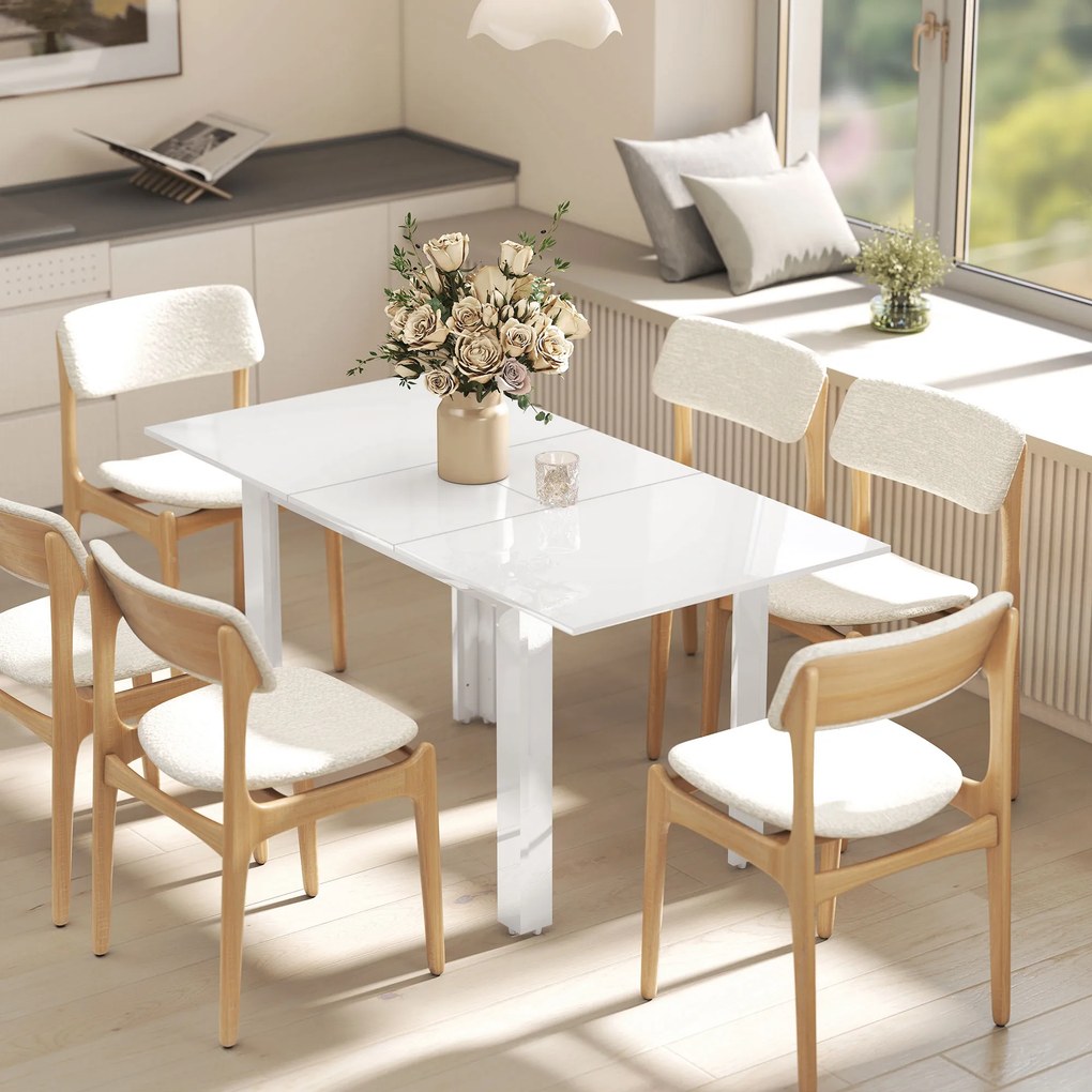 HOMCOM Rozkládací jídelní stůl, 120-160 x 70 cm, nastavitelný kuchyňský stůl pro 4-6 osob, MDF, vysoký lesk bílá
