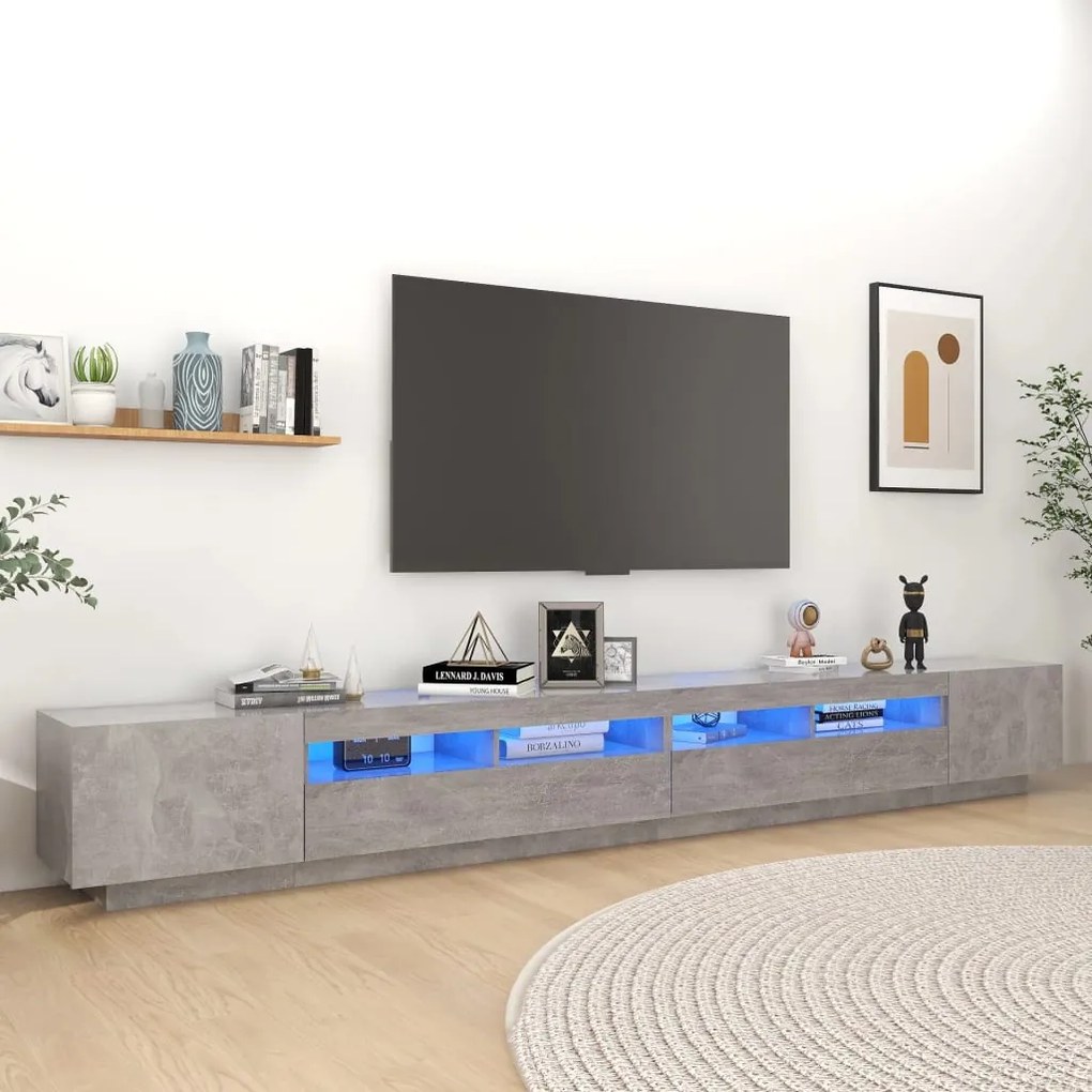 3081928 vidaXL TV skříňka s LED osvětlením betonově šedá 300 x 35 x 40 cm