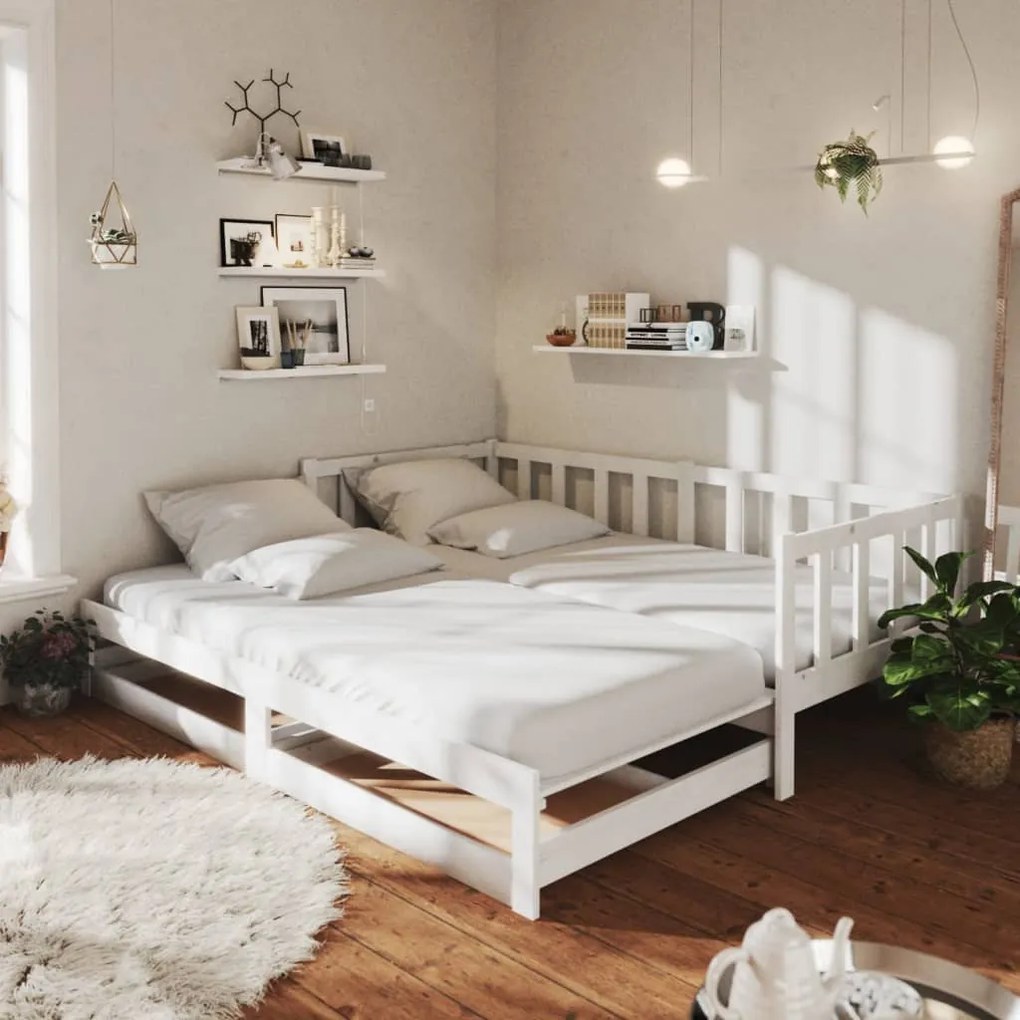 Výsuvná denní postel 2 × (90x200 cm) bílá masivní borové dřevo,  3083710
