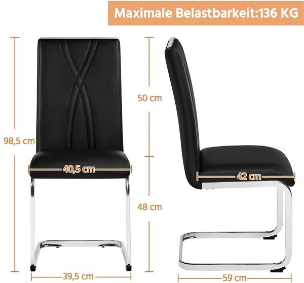 Sada 4 ks – Jídelní židle Yaheetech – černá, 40,5 cm (šířka) × 59 cm (hloubka) × 98,5 cm (výška) (267520947279)
