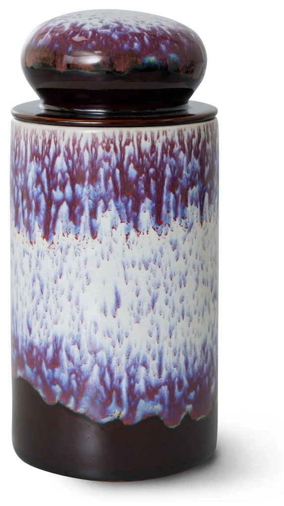 HK living Kameninová dóza s víkem 70's Yeti 1 l, fialová barva, keramika