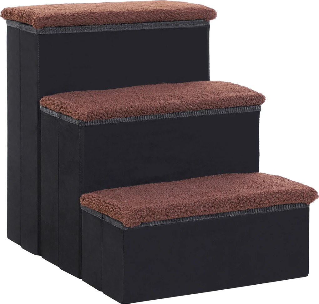PawHut schody pro domácí mazlíčky skládací schody pro kočky schody pro psy se 3 stupni úložný prostor pro kočky a psy MDF černá 40x54x48cm | Aosom.de