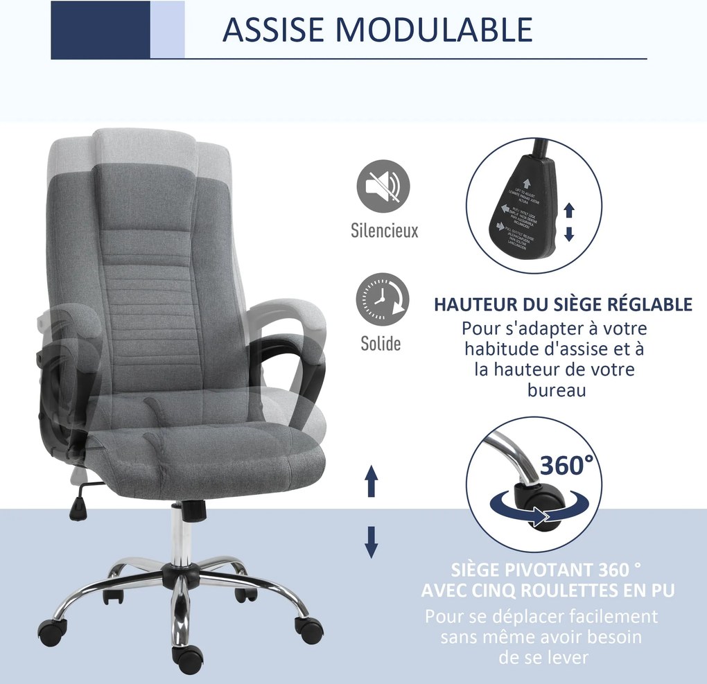 Vinsetto HOMCOM Manažerská ergonomická kancelářská židle s látkovým potahem, výškově nastavitelná, tmavě šedá
