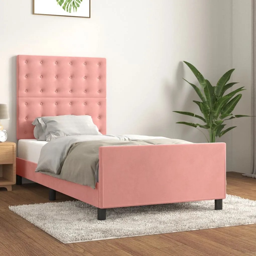 Rám postele s čelem růžový 100x200 cm samet 3125988
