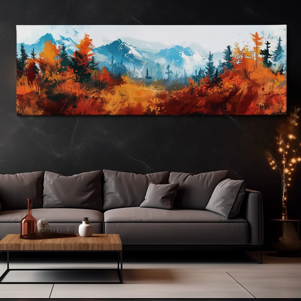 Obraz na plátně - V náručí stromů pod horskými hřbety FeelHappy.cz Velikost obrazu: 150 x 50 cm