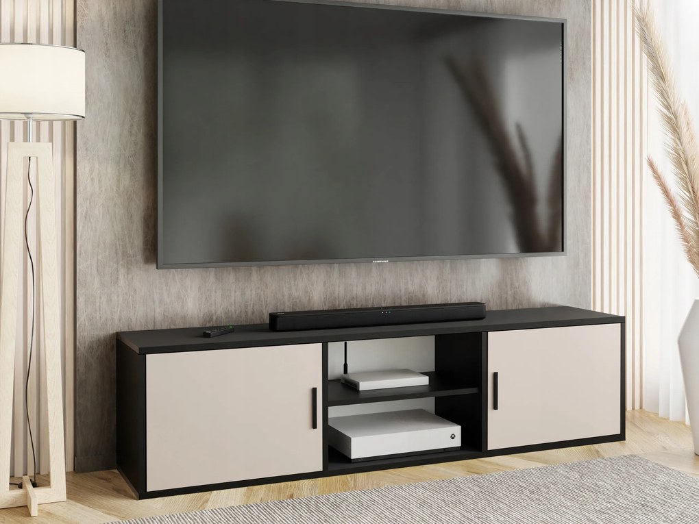 TV skříňka ROJO 3 černý + kašmír otevřená TV skříňka s policí