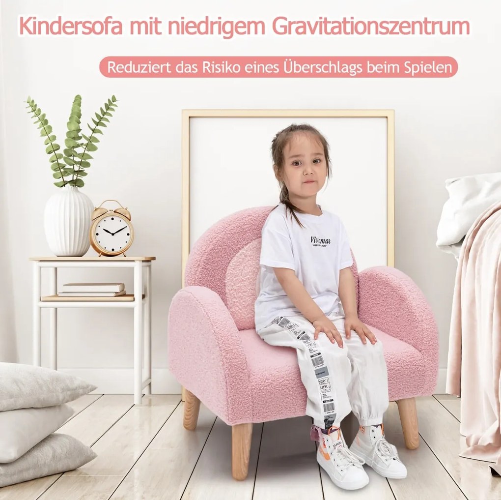 Costway Dětské křeslo pro batolata Dětská pohovka čalouněná s opěrkou, růžový