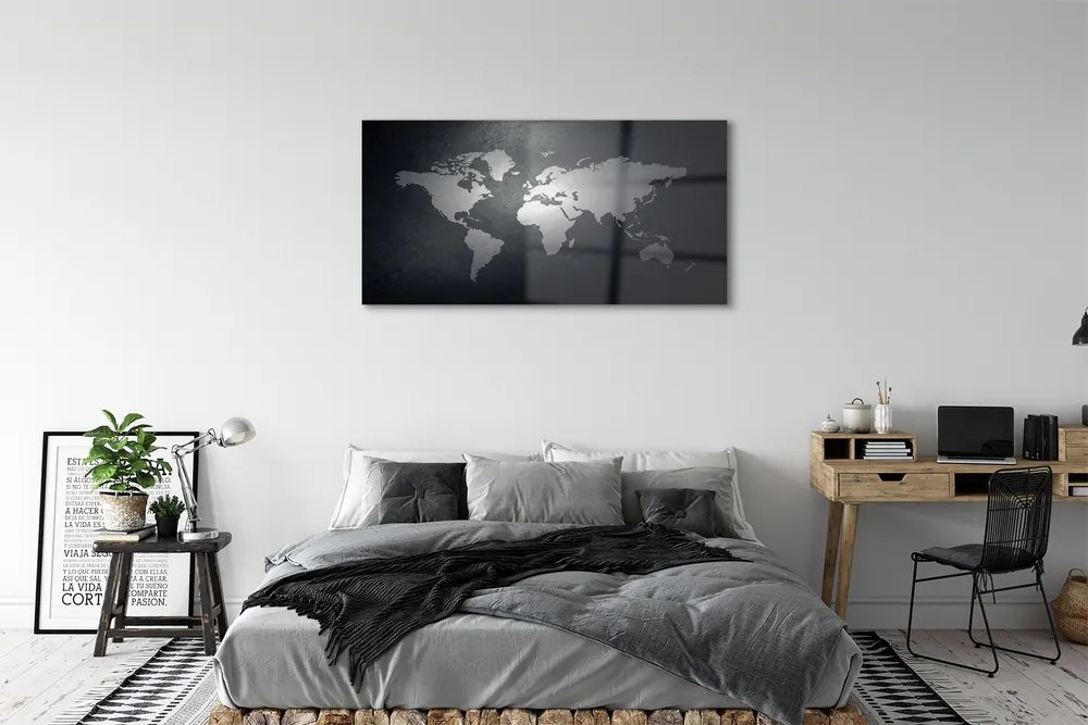 akrylový obraz Černém pozadí White mapa 125x50 cm